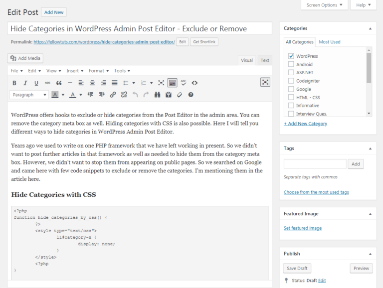 Hide Categories In WordPress Admin Post Editor Exclude Or Remove