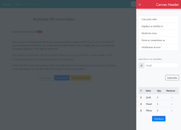 Bootstrap Off-canvas Menu and Sidebar with or without Overlay