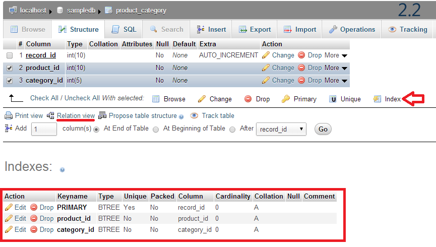 Setting up Foreign Key in phpMyAdmin